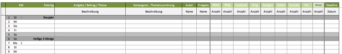 Kostenloser Redaktionsplan für 2019
