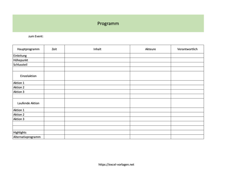 Veranstaltungsplanung Excel Vorlage