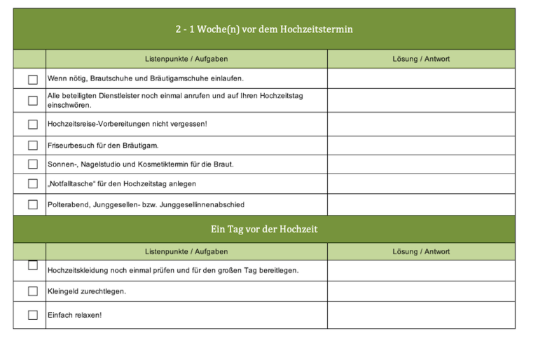 Hochzeits Checkliste als Excel-Vorlage [Kostenlos]